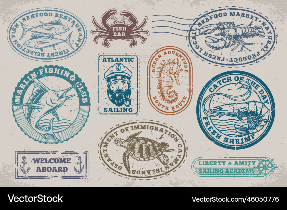 Sea world labels set colorful Royalty Free Vector Image