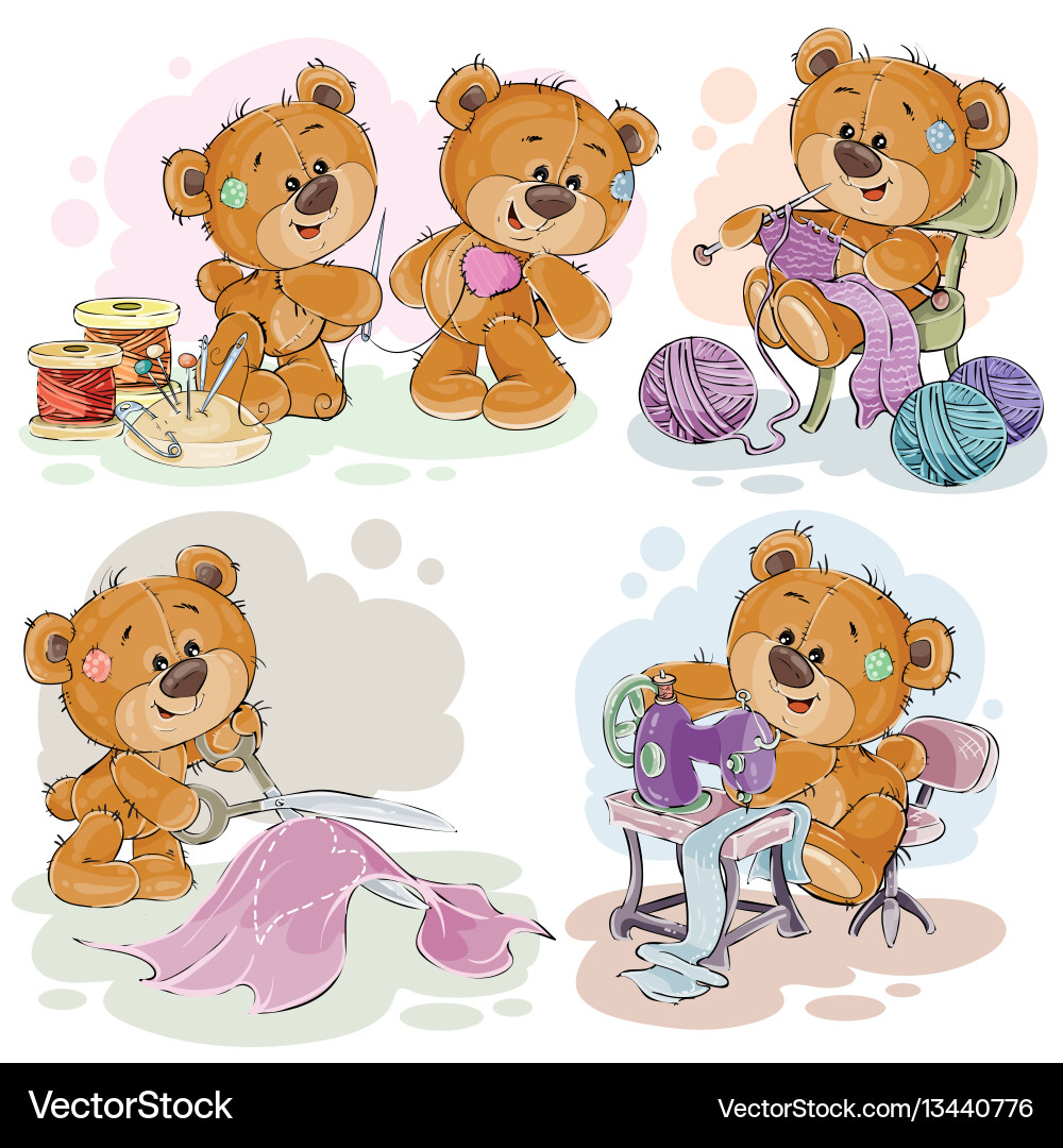 Set of clip art teddy Royalty Free Vector Image