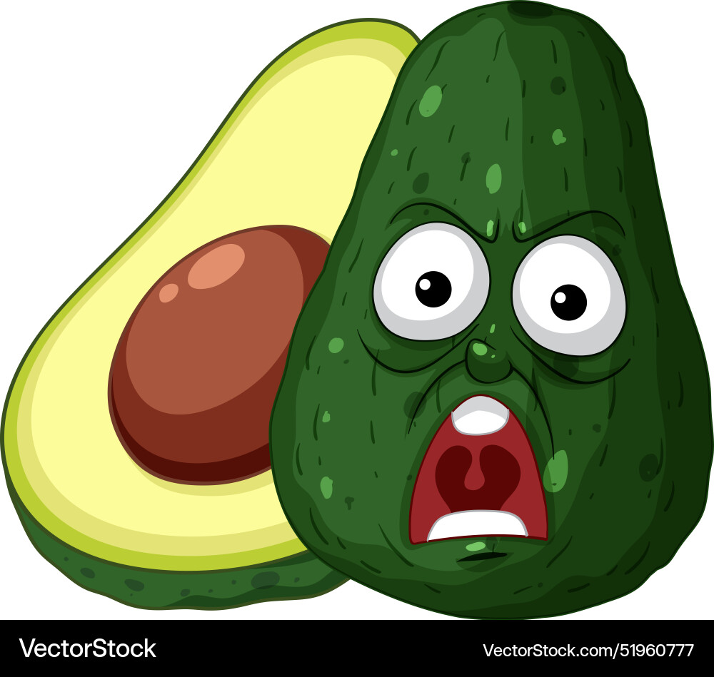 A shocked avocado with cut half Royalty Free Vector Image