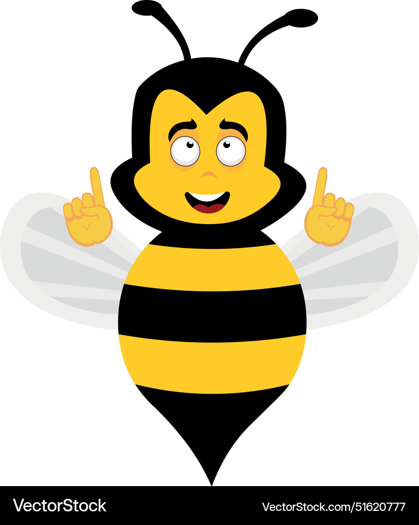 Bee cartoon hands pointing up Royalty Free Vector Image