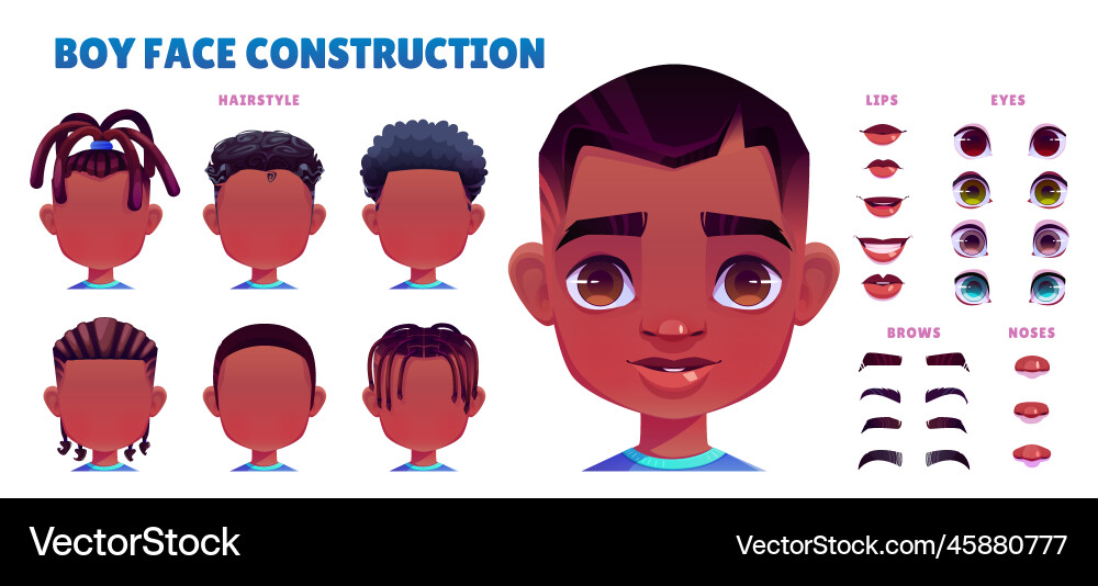 Cartoon boy character face creation set Royalty Free Vector