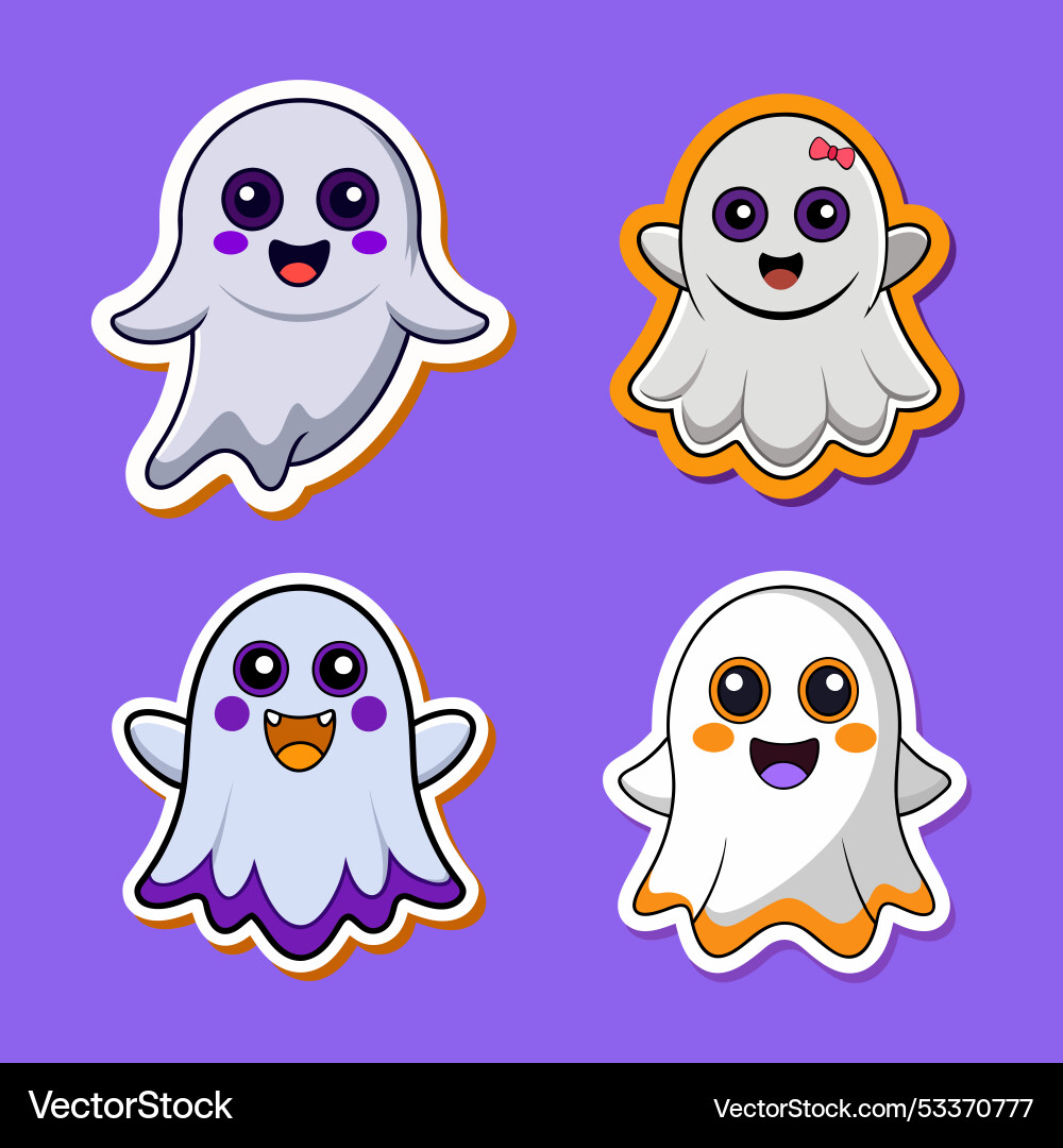 Cute halloween ghost sticker collection Royalty Free Vector