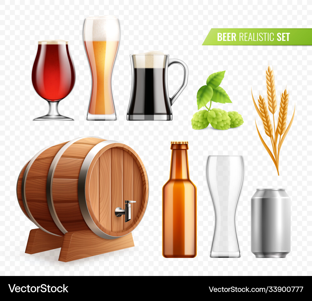 Realistic beer transparent set Royalty Free Vector Image