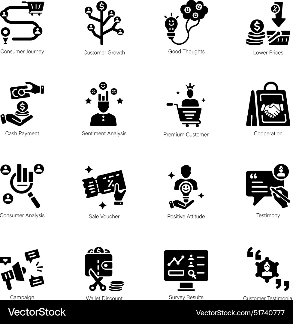 Set of customer journey solid icons Royalty Free Vector