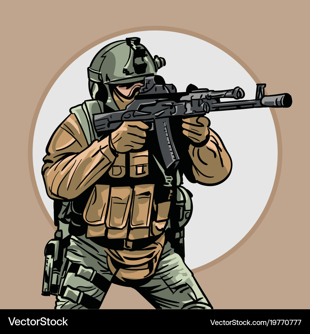 Soldier with gun warrior special forces Royalty Free Vector