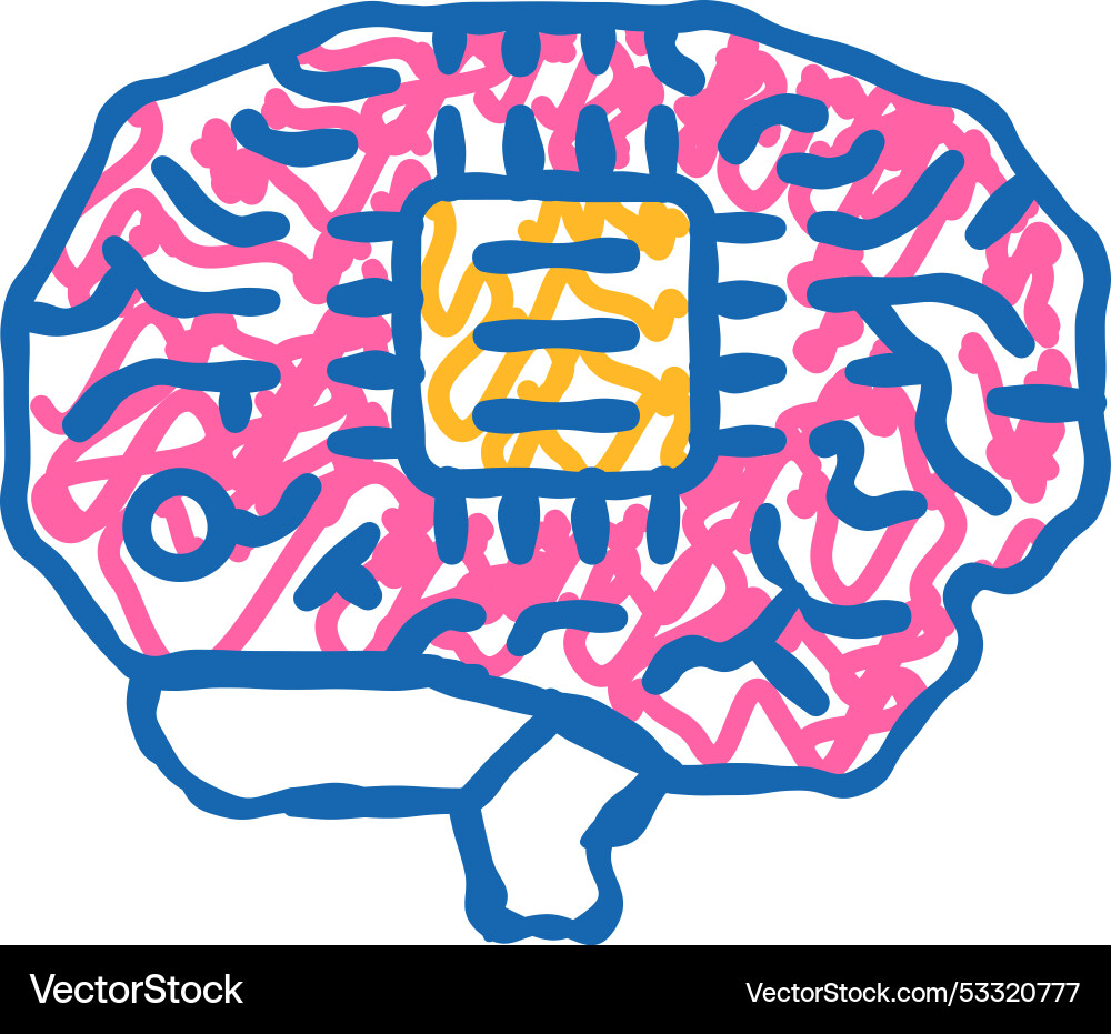 Technology brain icon doodle Royalty Free Vector Image
