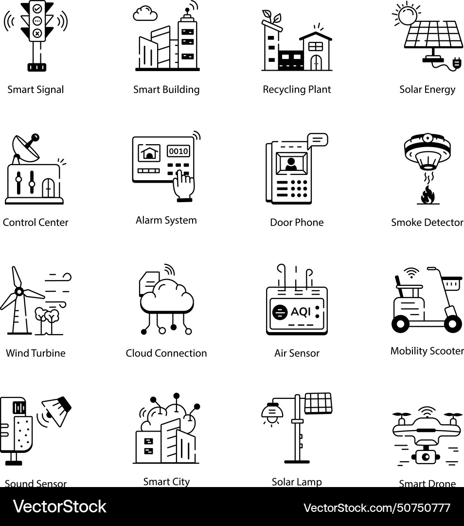 Trendy linear icons depicting autonomous devices Vector Image