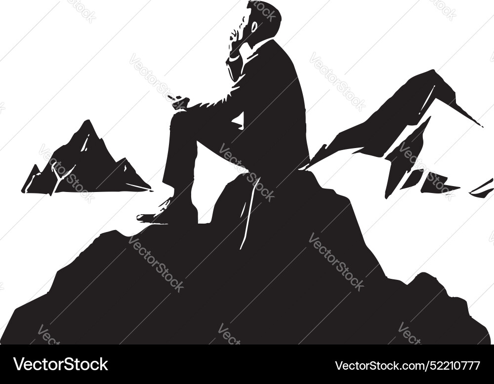 Zenithzephyr contemplative man on mountain rock Vector Image