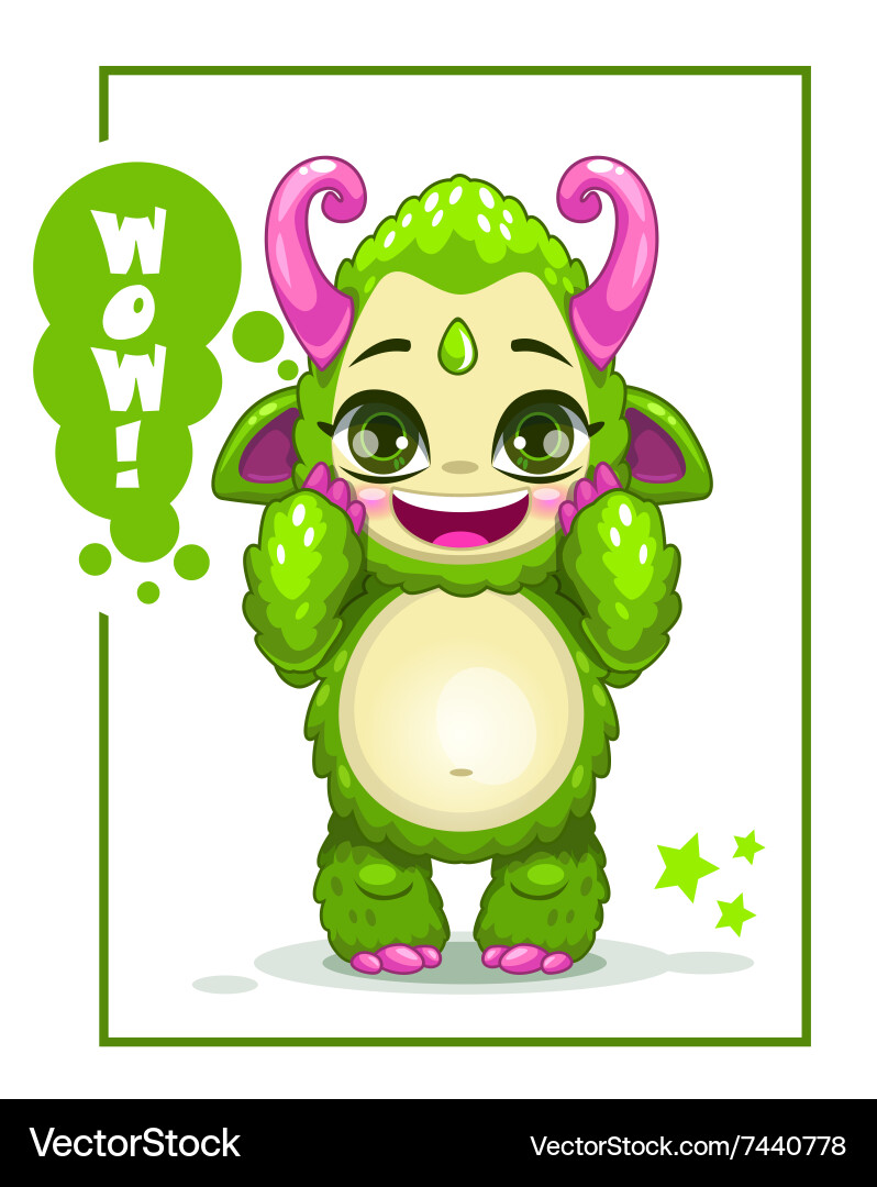 Cartoon cute green monster Royalty Free Vector Image
