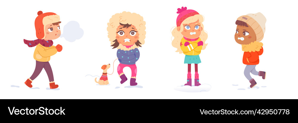 Children shivering from winter cold set kids Vector Image