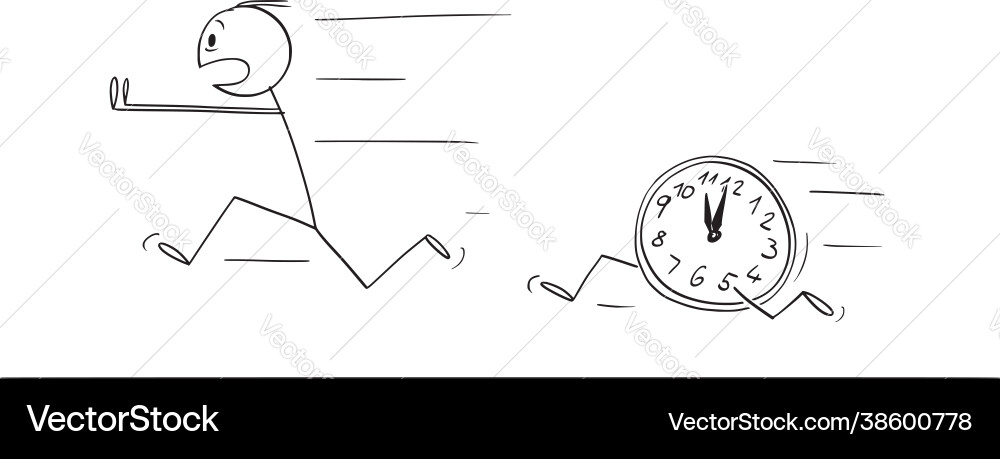 Person running from time clock or deadline Vector Image