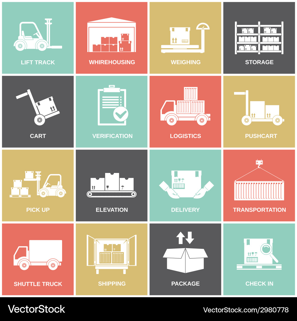 Warehouse icons flat Royalty Free Vector Image