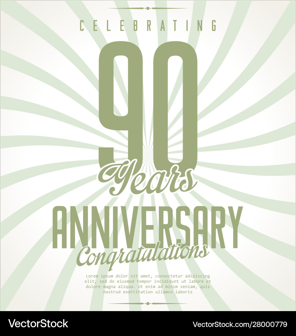 Anniversary retro background 90 years Royalty Free Vector