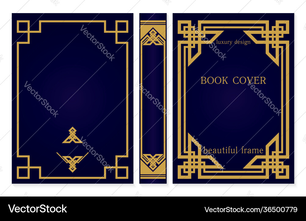 Art deco style book cover and spine sample layout Vector Image
