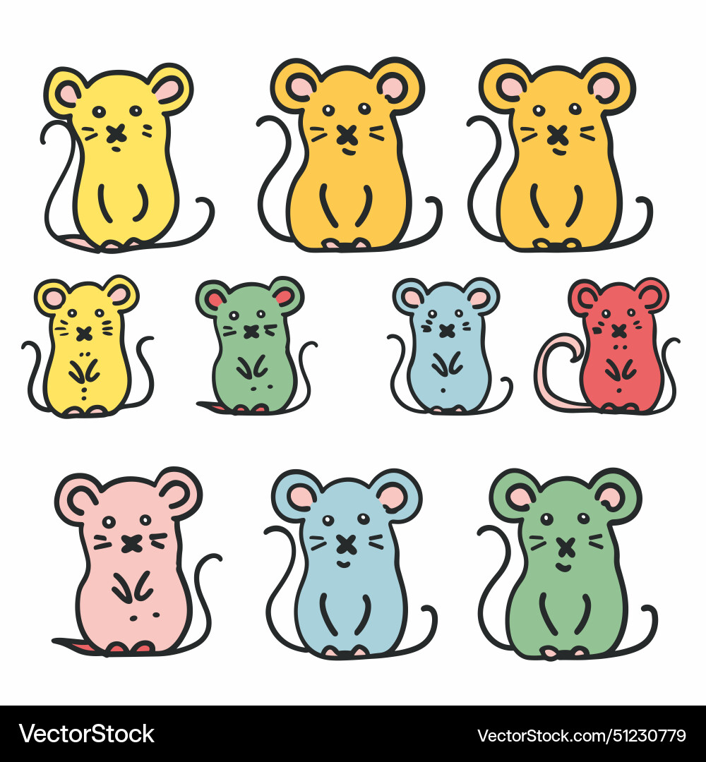 Collection colorful cute cartoon mice different Vector Image