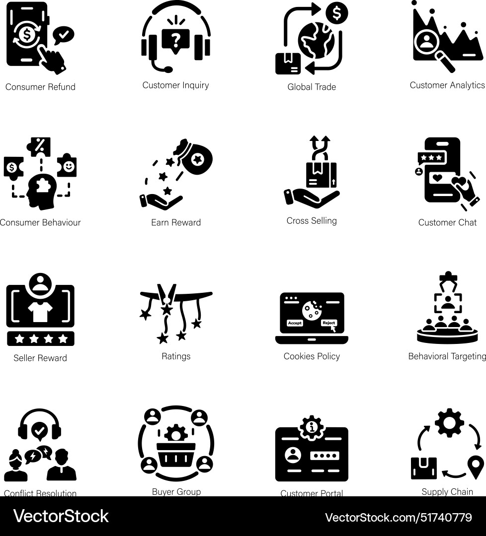 Collection of 16 customer psychology solid icons Vector Image