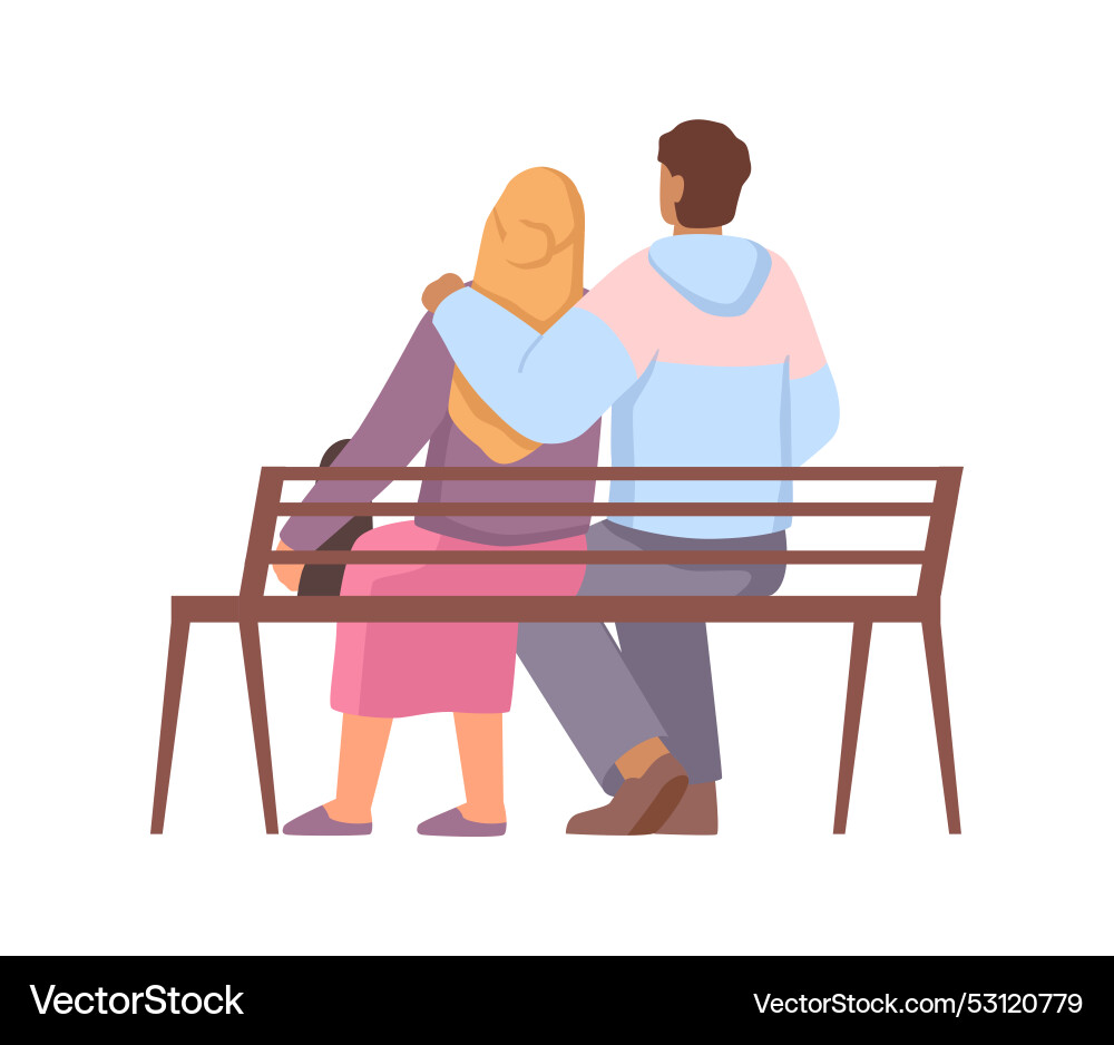 Couple back boyfriend and girlfriend on bench Vector Image