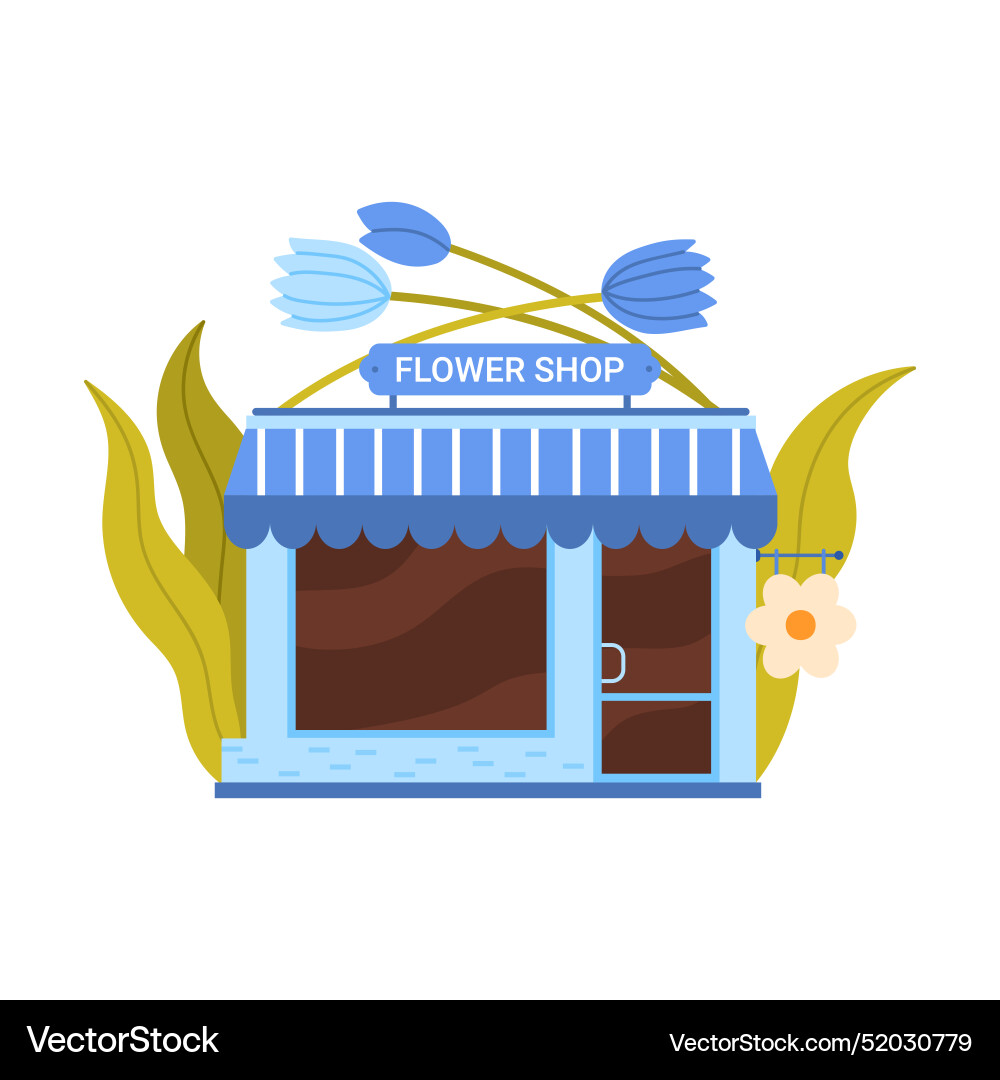Flower shop blue building with storefront Vector Image