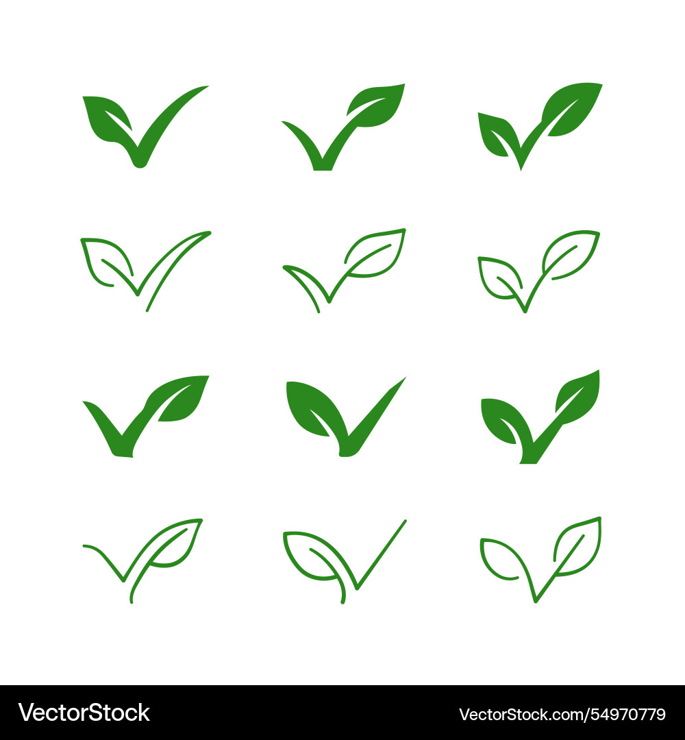 Green leaf check mark icon set Royalty Free Vector Image