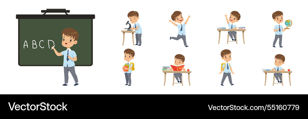School boy pupil character in uniform set Vector Image