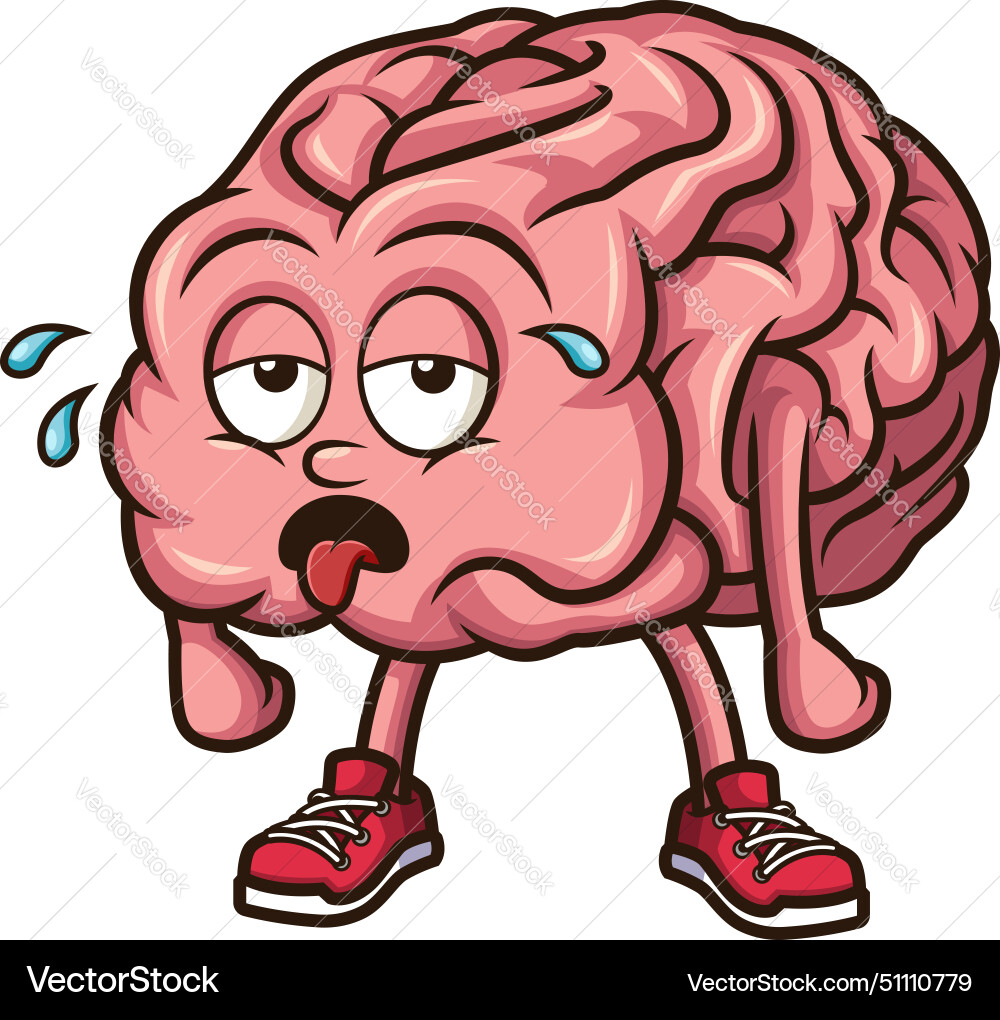 Tired brain character cartoon clip art Royalty Free Vector