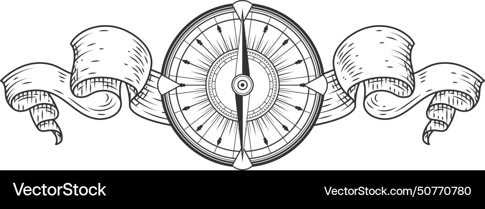 Ancient compass and ribbon hand drawn geography Vector Image