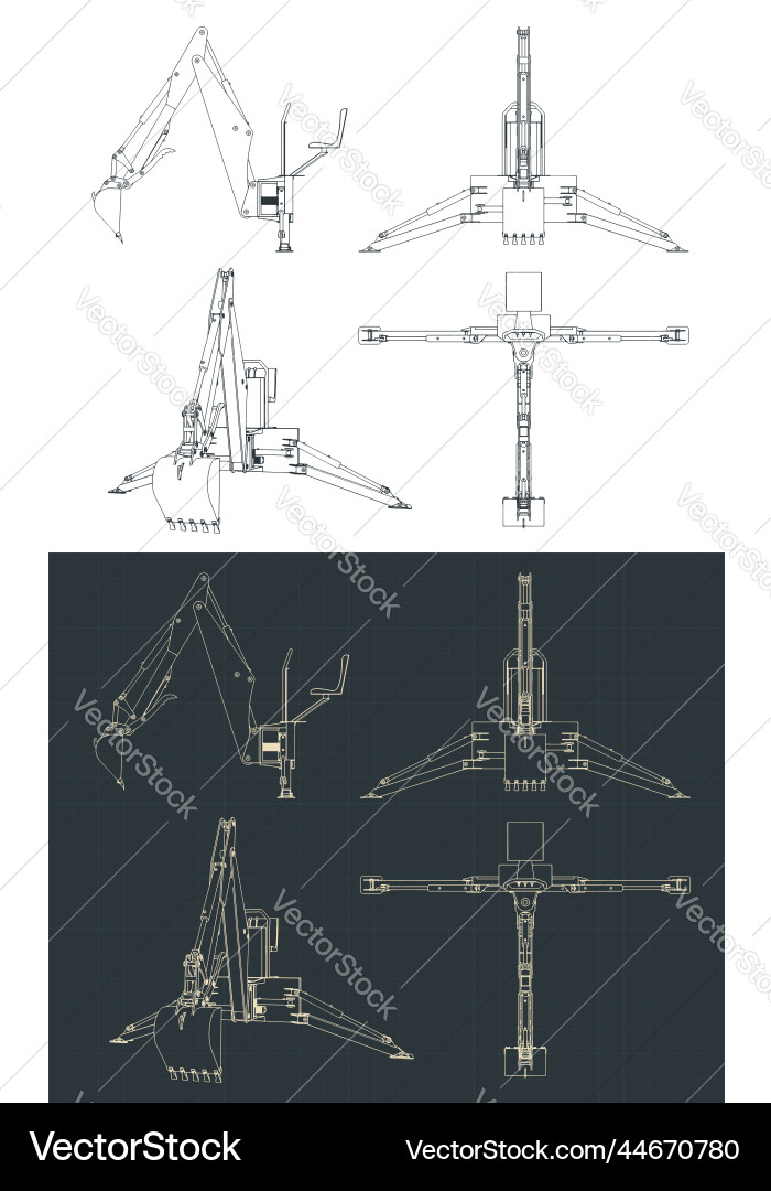 Backhoe loader blueprints Royalty Free Vector Image