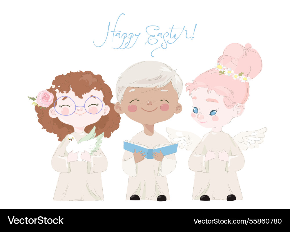 Cute little easter angels on white background Vector Image