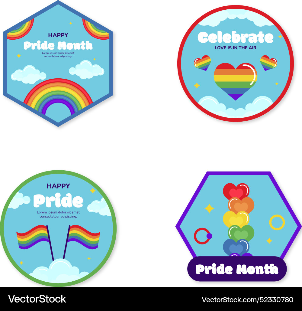 Flat pride month labels collection with rainbow Vector Image