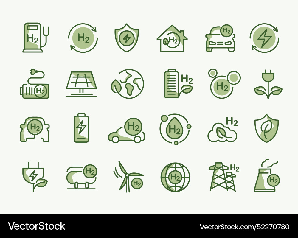 H2 icons symbol green hydrogen production Vector Image