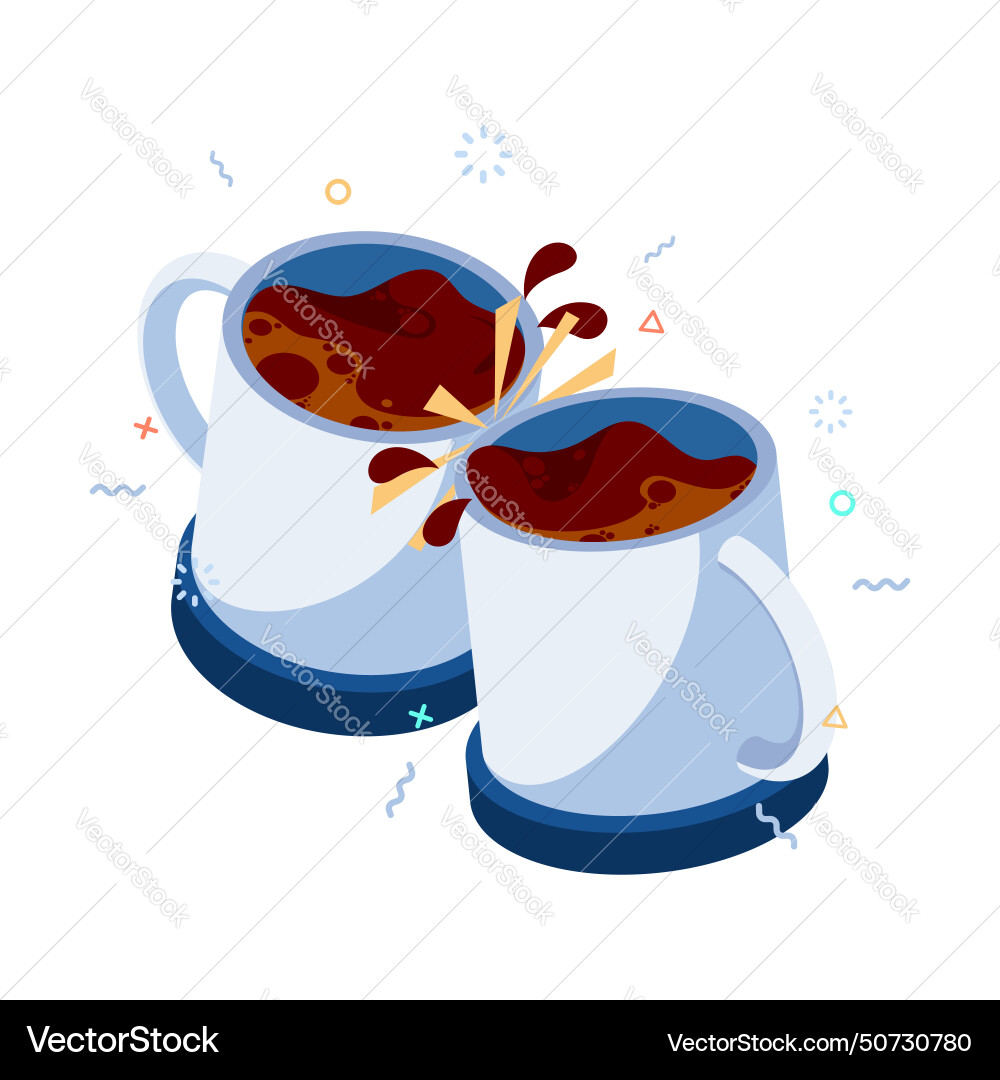 Isometric clinking coffee mugs Royalty Free Vector Image