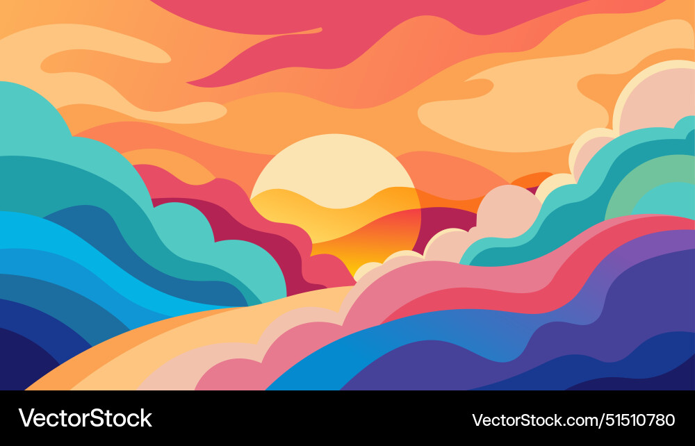 Vibrant abstract art sunset landscape Royalty Free Vector