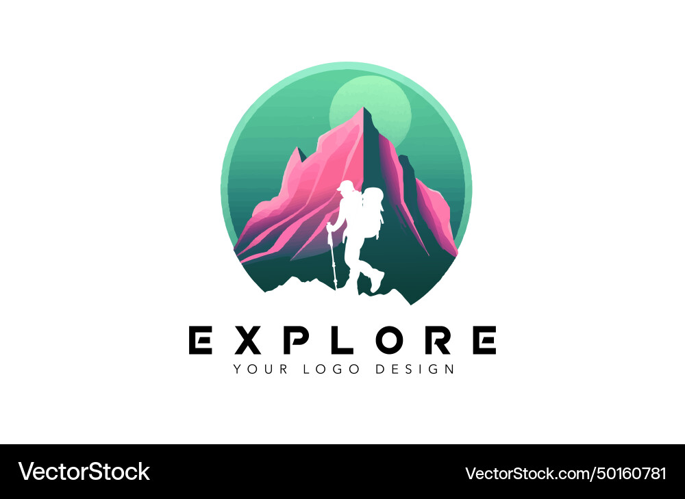 Adventure and exploring logo design concept hiker Vector Image