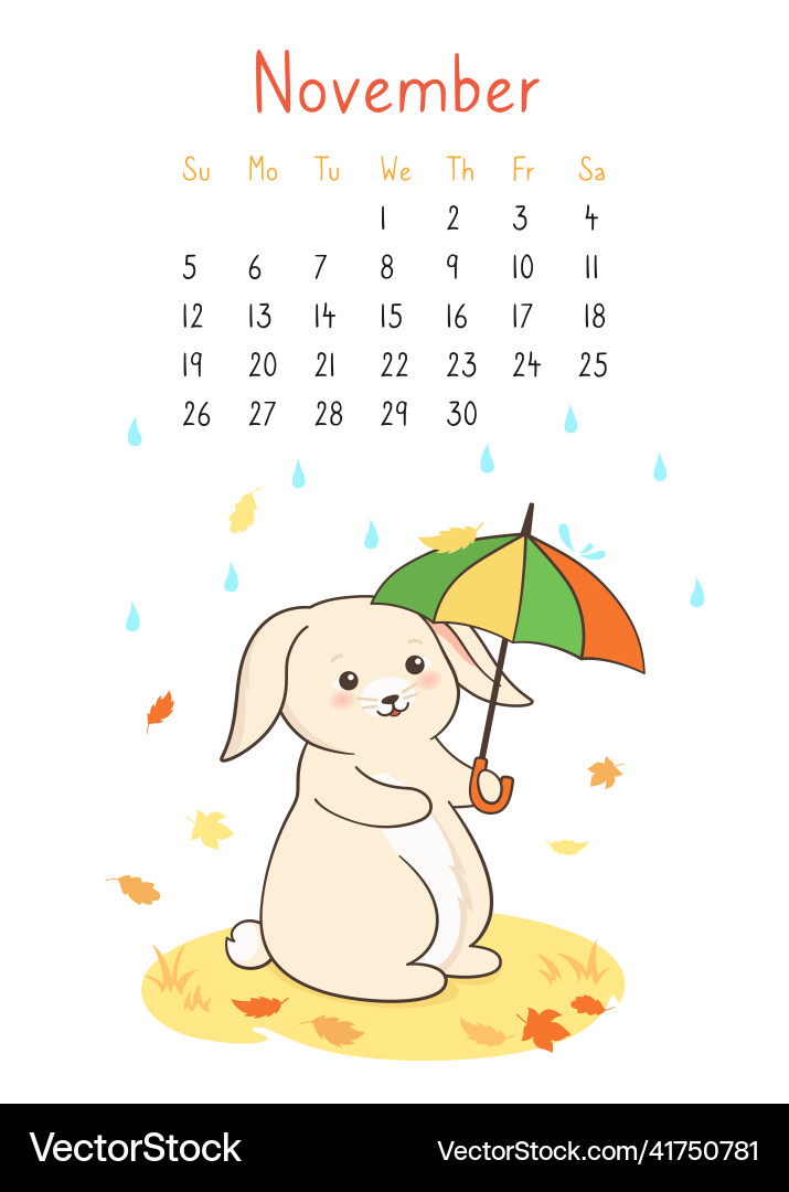 Calendar 2023 rabbit page november planner Vector Image
