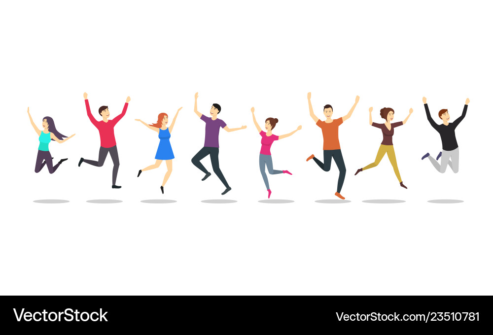 Cartoon color jumping characters people set Vector Image