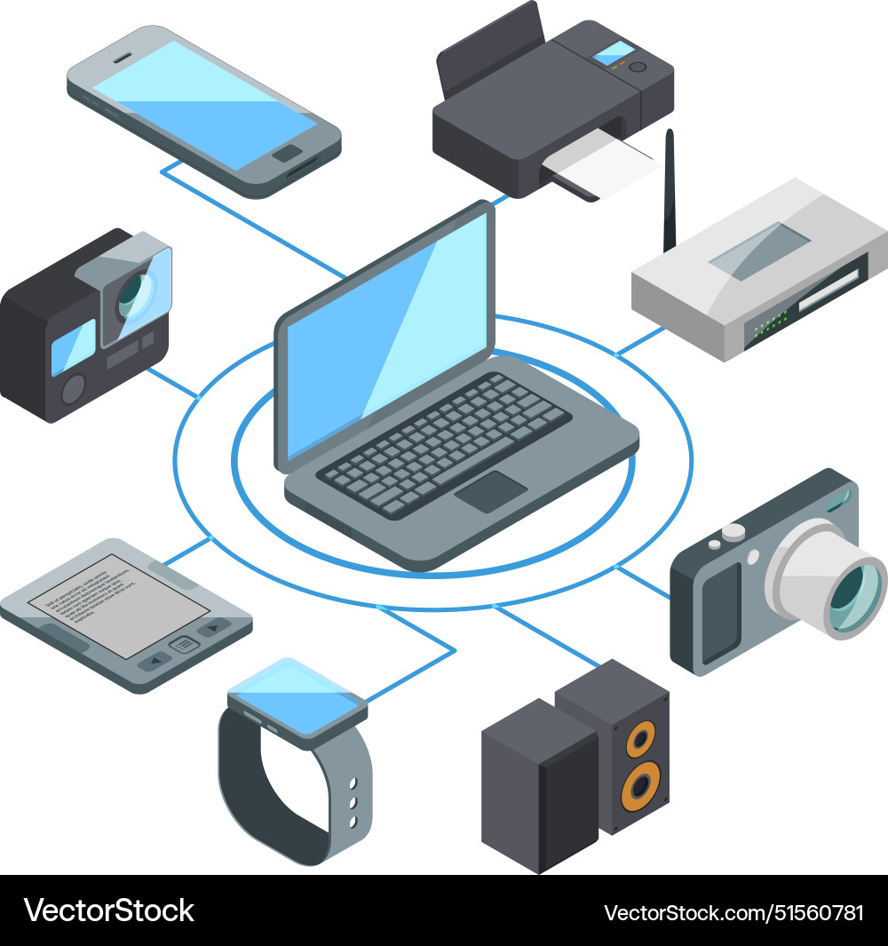 Isometric computer ecosystem devices network icon Vector Image