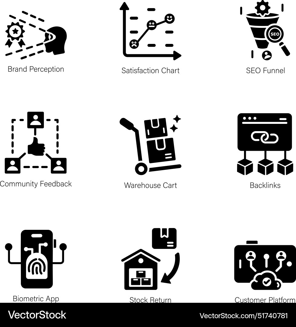 Set of consumer behaviour solid icons Royalty Free Vector