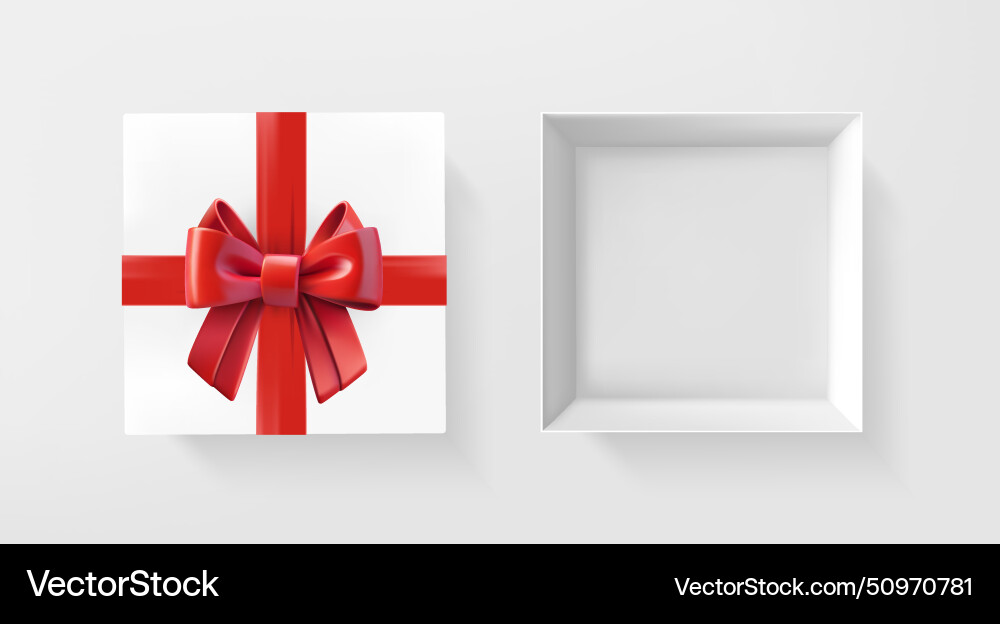 White gift box opened and closed with red satin Vector Image