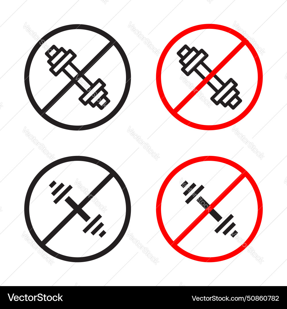 Forbidden barbell sign avoid gym exercise symbol Vector Image