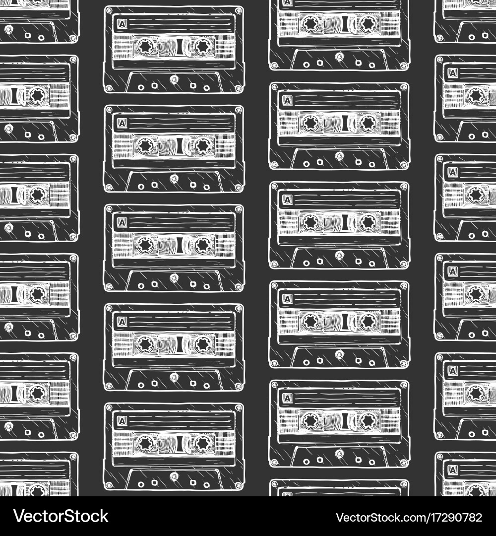 Pattern with audio cassette Royalty Free Vector Image