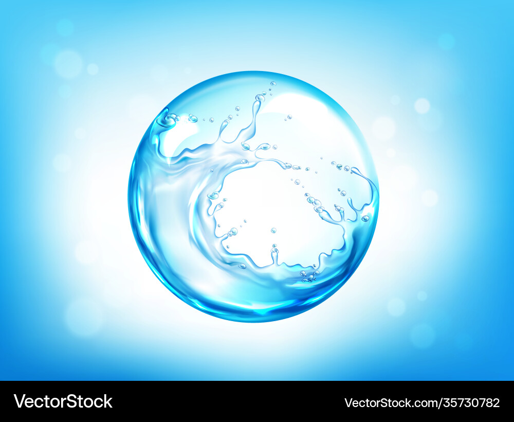 Water splashing sphere on blue sky background Vector Image