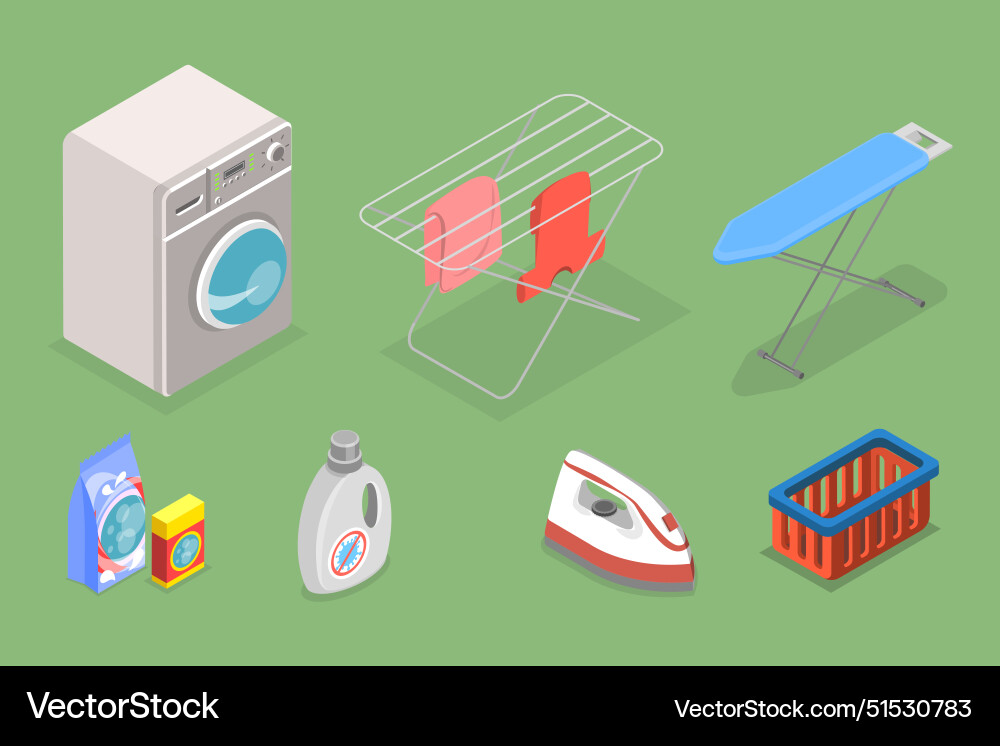 3d isometric flat set of laundry service Vector Image