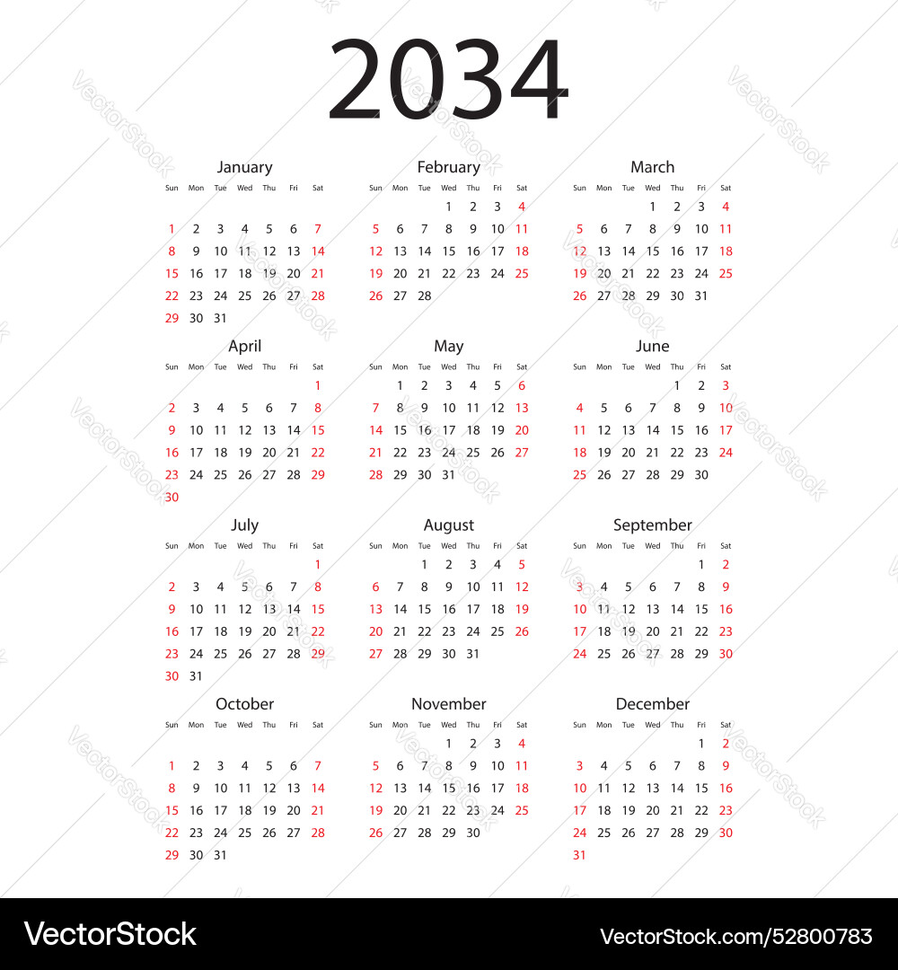 Calendar 2034 year icon in flat style planner Vector Image