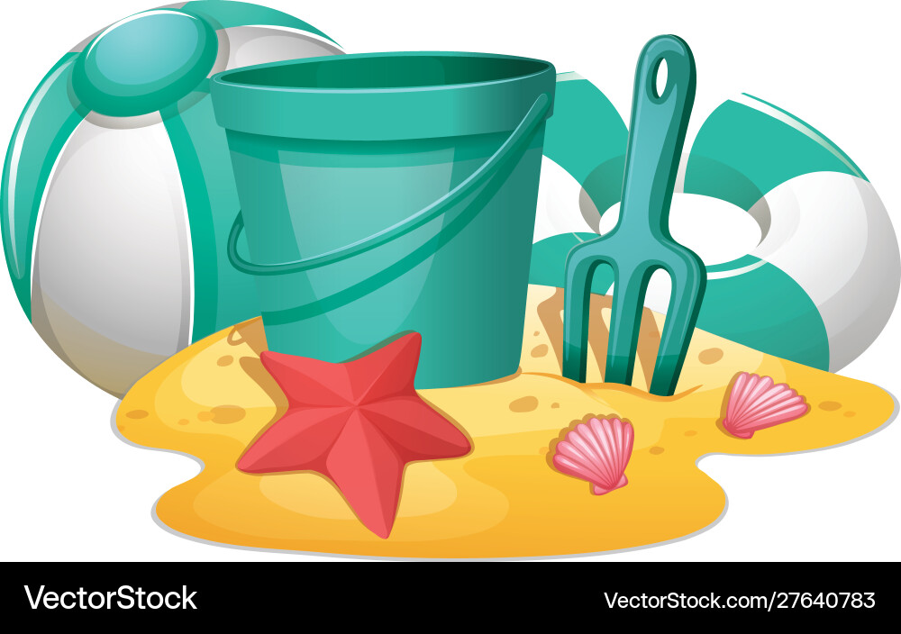 Different beach toys on sand Royalty Free Vector Image