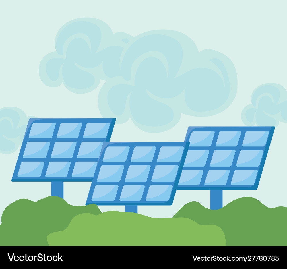 Solar panel with background landscape Royalty Free Vector
