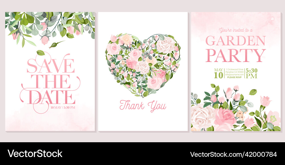 Floral Autumn Wedding Card Set Royalty Free Vector Image