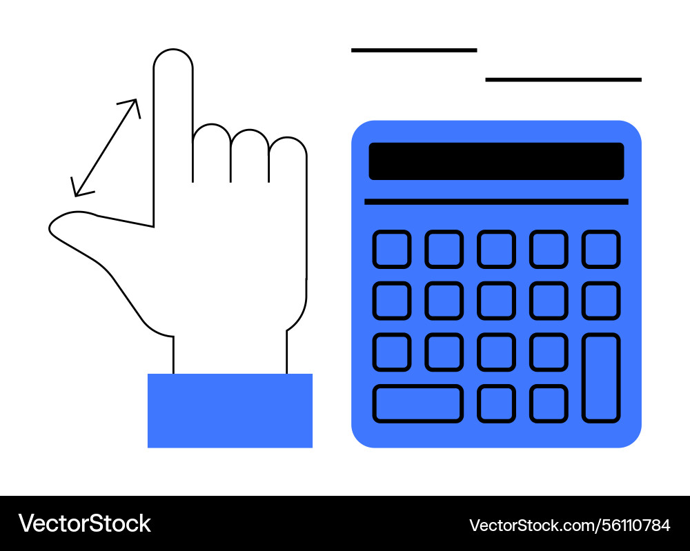 Hand measuring dimensions next to calculator Vector Image