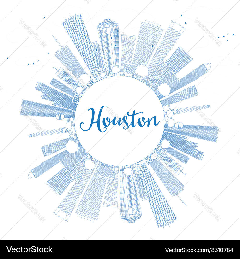 Outline houston skyline with blue buildings Vector Image