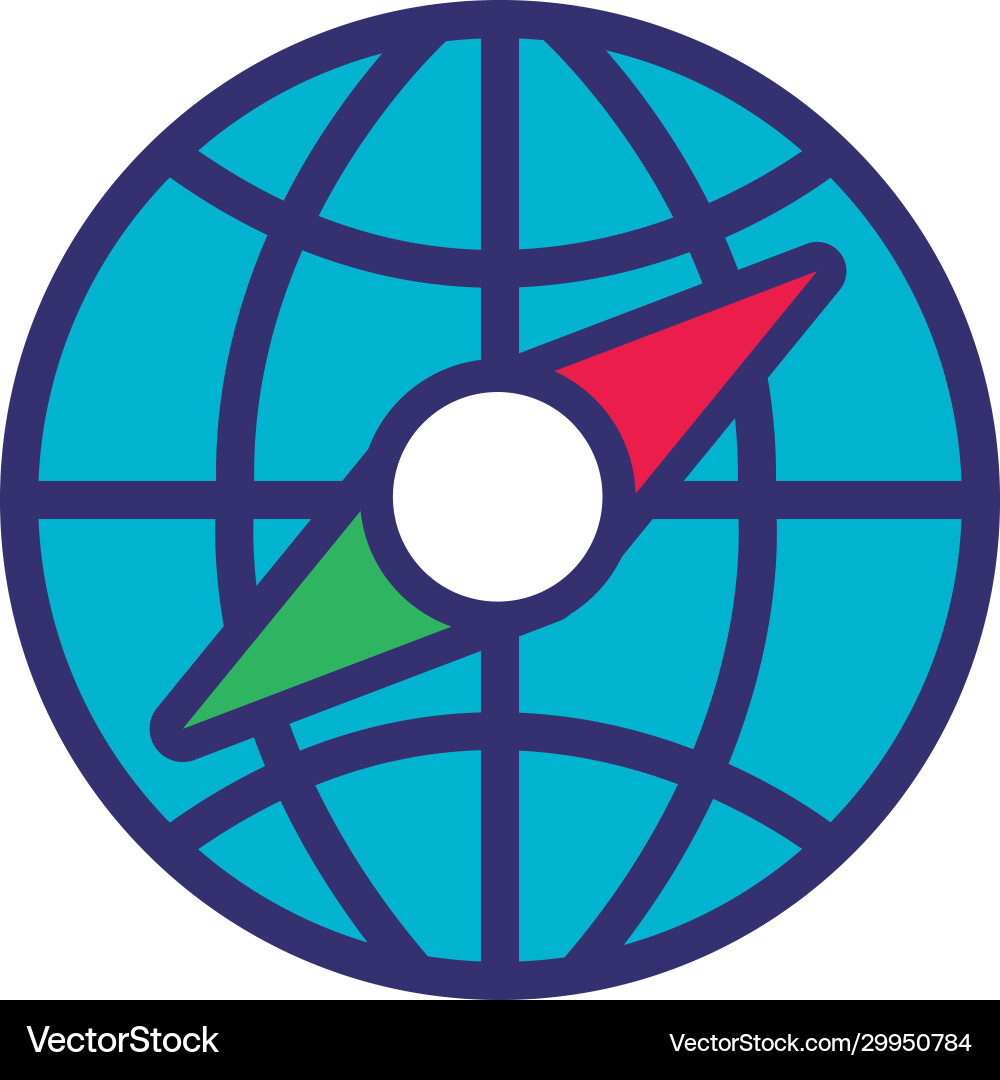 Sphere planet with arrow compass line and fill Vector Image