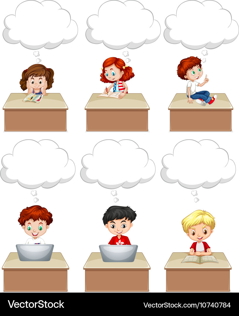 Students work on table Royalty Free Vector Image
